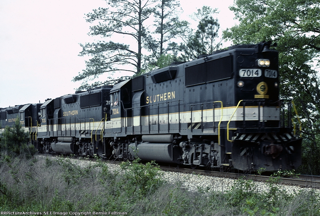 Southern Railway GP50 #7014, with white "extra" class lights on, southbound with a Georgia Power ...